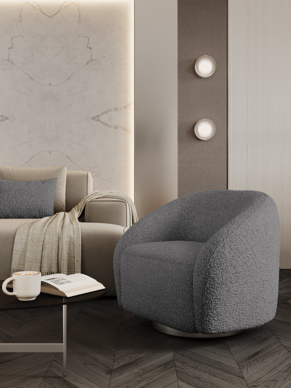 Кресло крутящееся ZAFFIRO премиум дизайн, букле