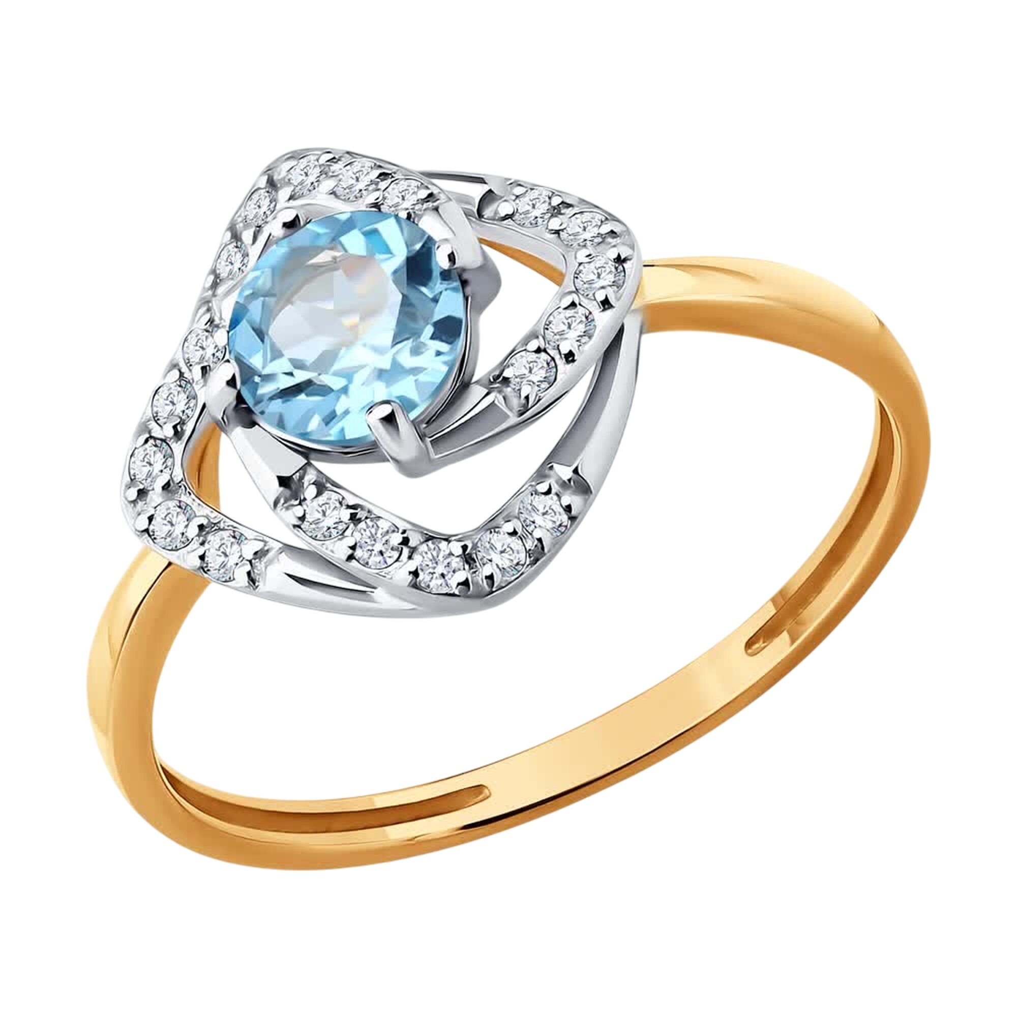 Кольцо, красное золото, 585 проба, фианит, топаз