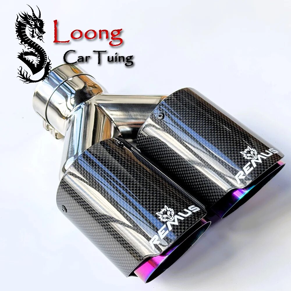 REMUS 1 шт. двойные выхлопные насадки автомобиля глянцевое углеродное волокно фиолетовое/синее нержавеющая труба двойные выхлопные насадки глушитель хвостовая труба, ID 67MM-OD 114MM