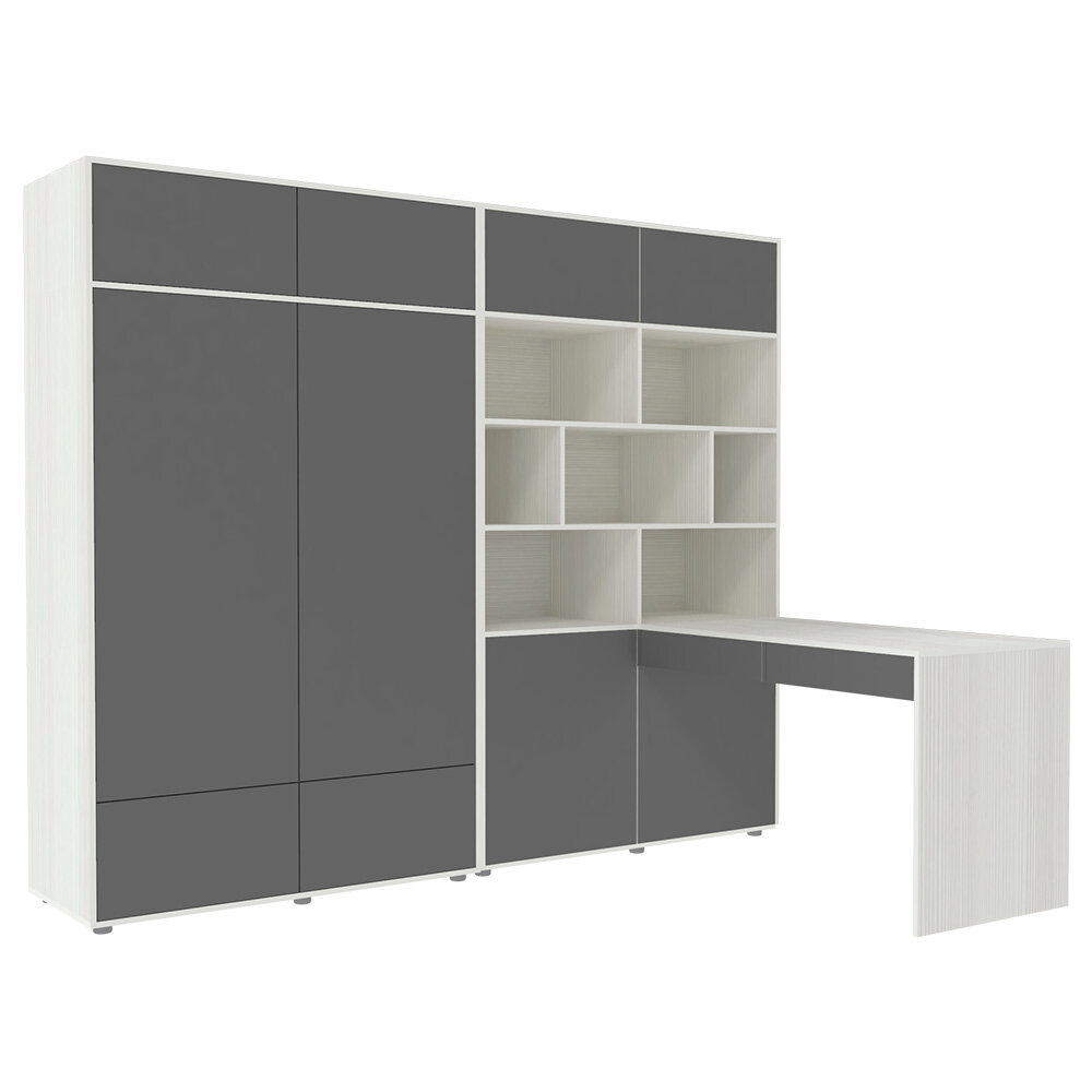 Стол письменный со стеллажом и шкафом 2400 Белое Дерево Темно-серый