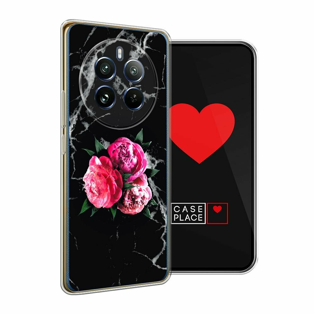 Чехол на Realme 12 Pro / Реалми 12 Про с принтом "Букет на черном мраморе" — фото 1