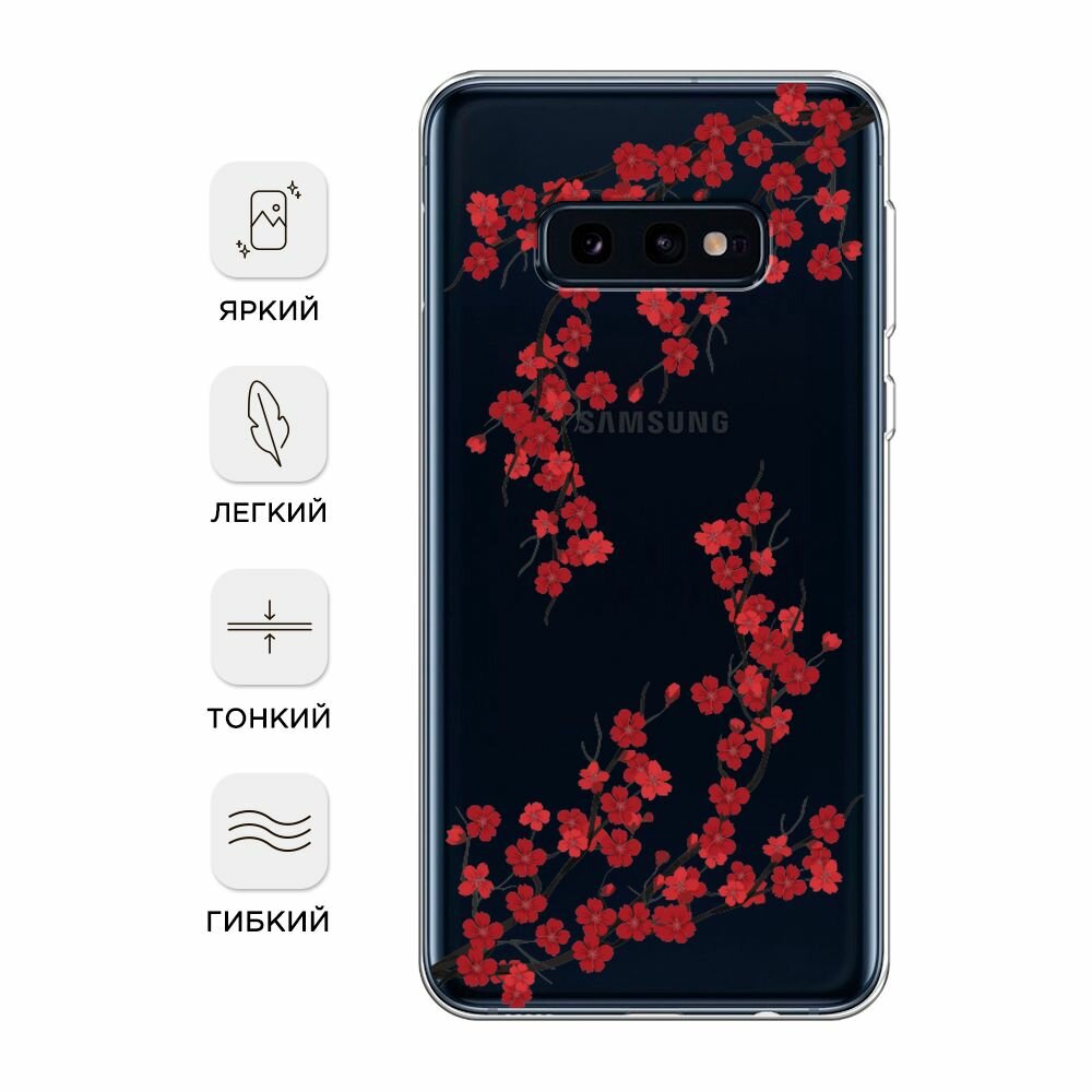 Чехол на Samsung Galaxy S10E / Самсунг Галакси S10E с принтом "Красная сакура", прозрачный — фото 1