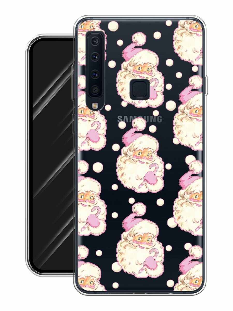 Чехол на Samsung Galaxy A9 2018 / Самсунг Галакси А9 2018 с принтом Санты розовый паттерн 2, прозрачный — фото 1