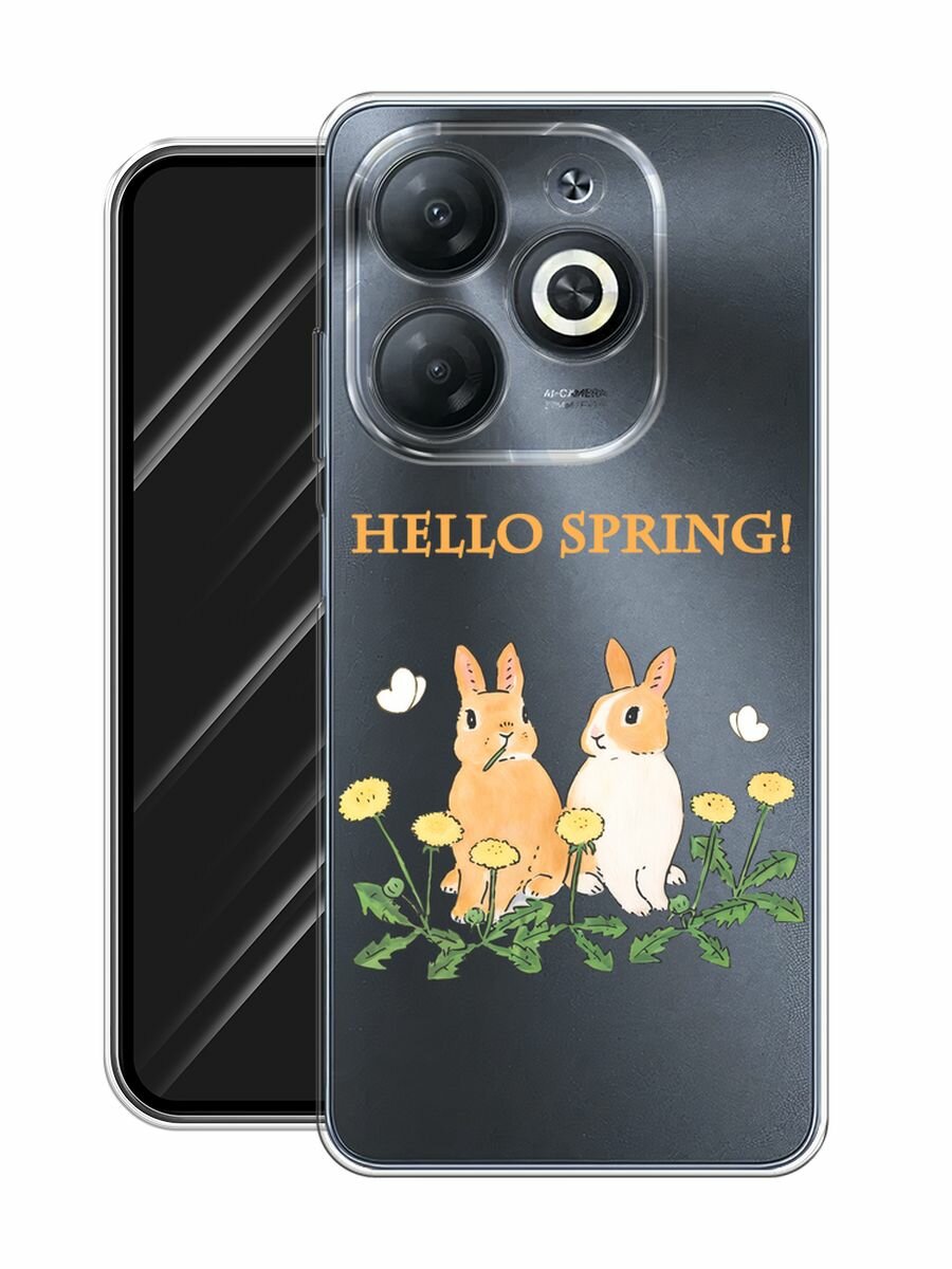 Чехол на Infinix Smart 8/8 HD/HOT 40i / Инфиникс Смарт 8/8 HD/HOT 40i с принтом "Весенние кролики", прозрачный — фото 1