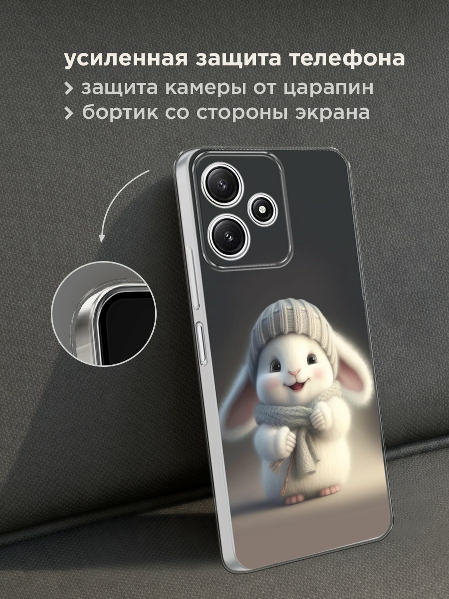 Чехол на Xiaomi Redmi 12 5G / Сяоми Редми 12 5G с принтом "Белый крольчонок в шапке" — фото 1