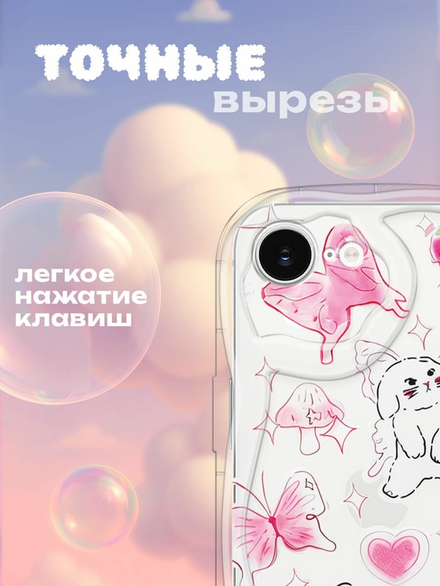 Чехол на iPhone 16e / Айфон 16е/17e с принтом "Феи-кролики", прозрачный — фото 1