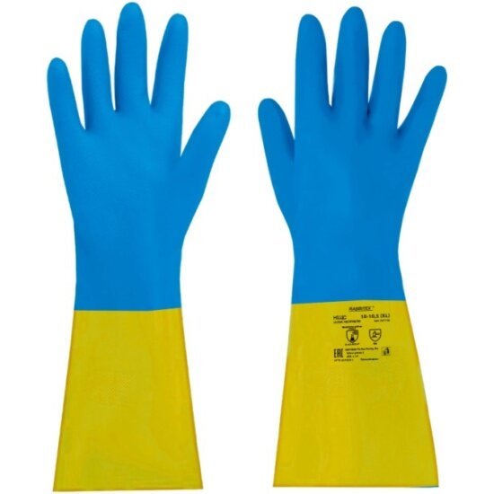 Перчатки латексно-неопреновые КЩС ULTRA NEOPRENE Rabbitex (раббитекс) химически устойчивые, х/б напыление, р-р 10-10,5 XL (оч больш) 701116 (701116СН)