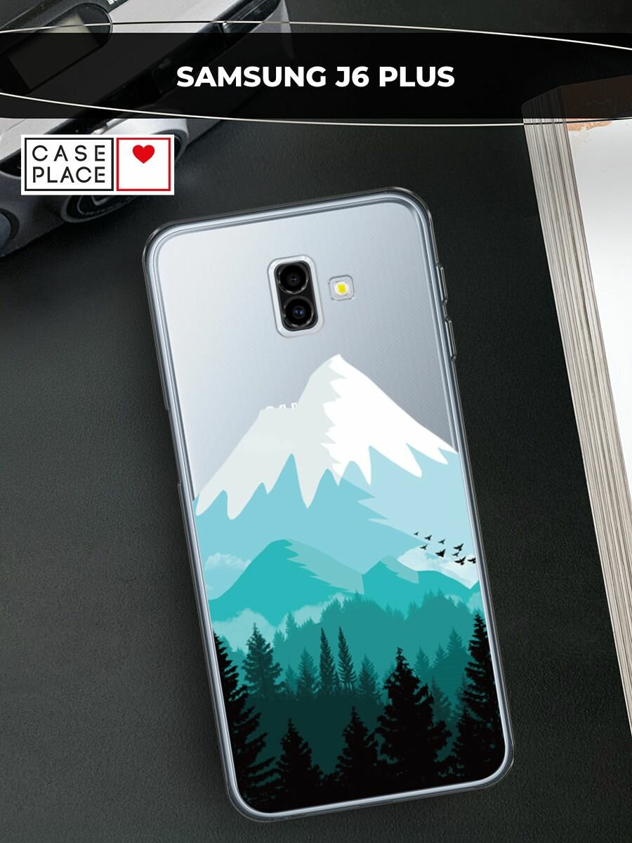 Чехол на Samsung Galaxy J6 + / Самсунг Галакси J6 Плюс 2018 с принтом "Синяя снежная гора", прозрачный