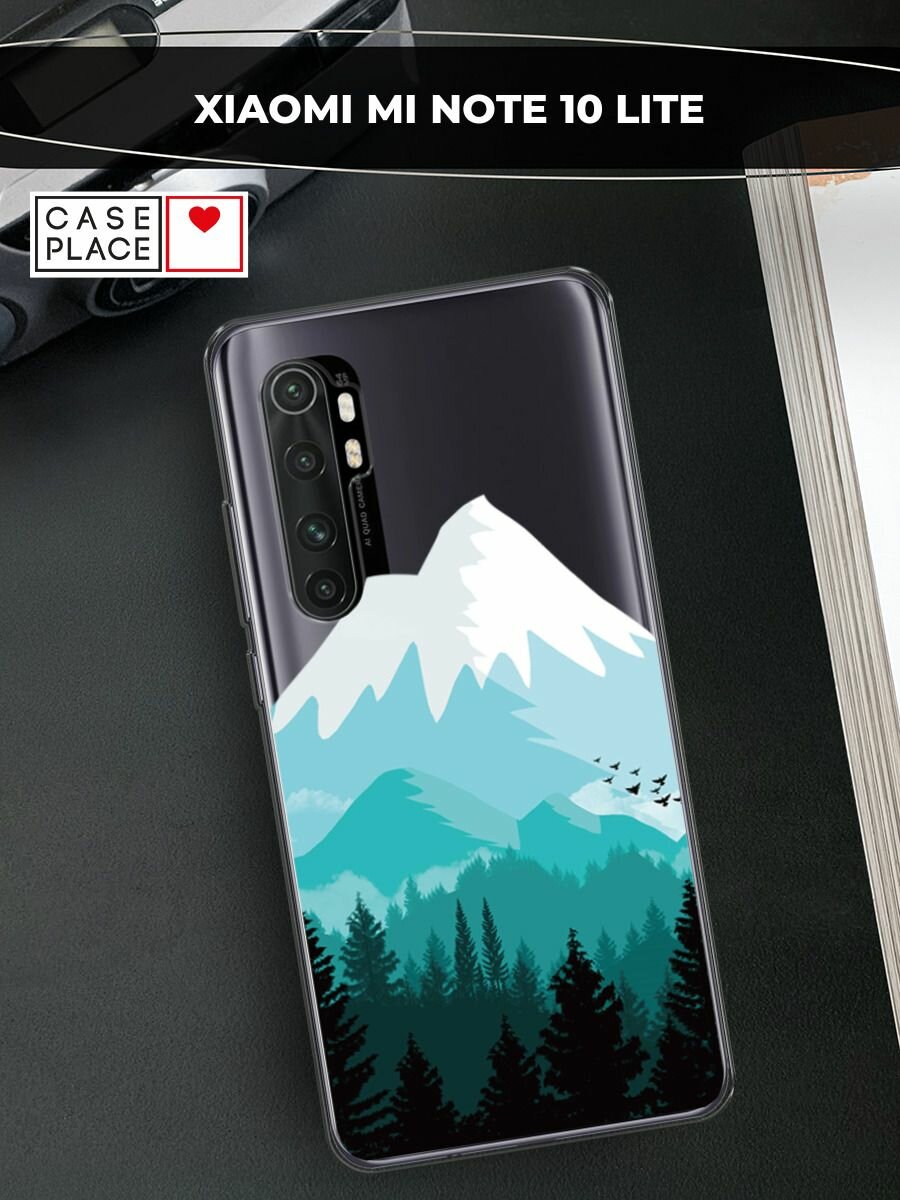 Чехол на Xiaomi Mi Note 10 lite / Сяоми Ми Нот 10 лайт с принтом "Синяя снежная гора", прозрачный