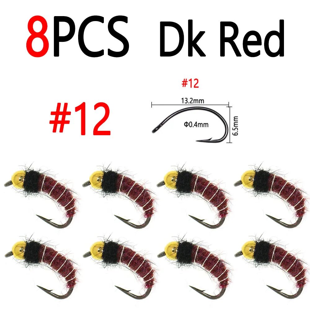 Bimoo Мухи для ловли рыбы Scud Nymph 8 шт. 8pcs Dk Red Size 12