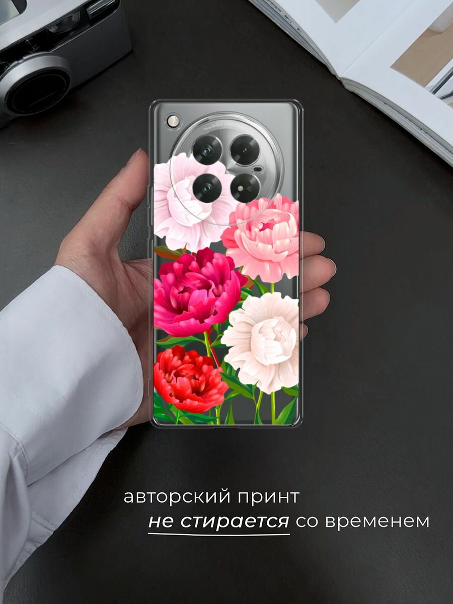 Чехол на Infinix Zero 40 5G / Инфиникс Зеро 40 5G с принтом "Большие пионы", прозрачный — фото 1