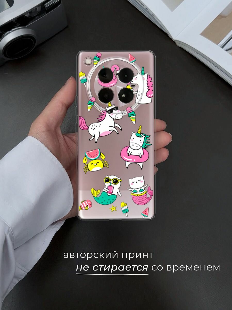 Чехол на Infinix Zero 40 4G / Инфиникс Зеро 40 4G с принтом "Единороги в отпуске", прозрачный — фото 1