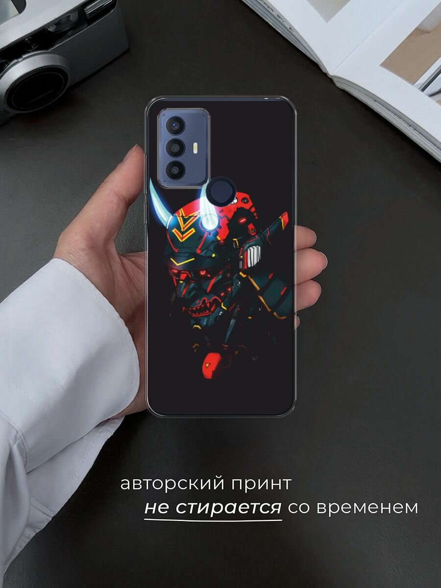 Чехол на TCL 30E/30 SE/305/306 / ТСЛ 30E с принтом "Неоновый самурай" — фото 1