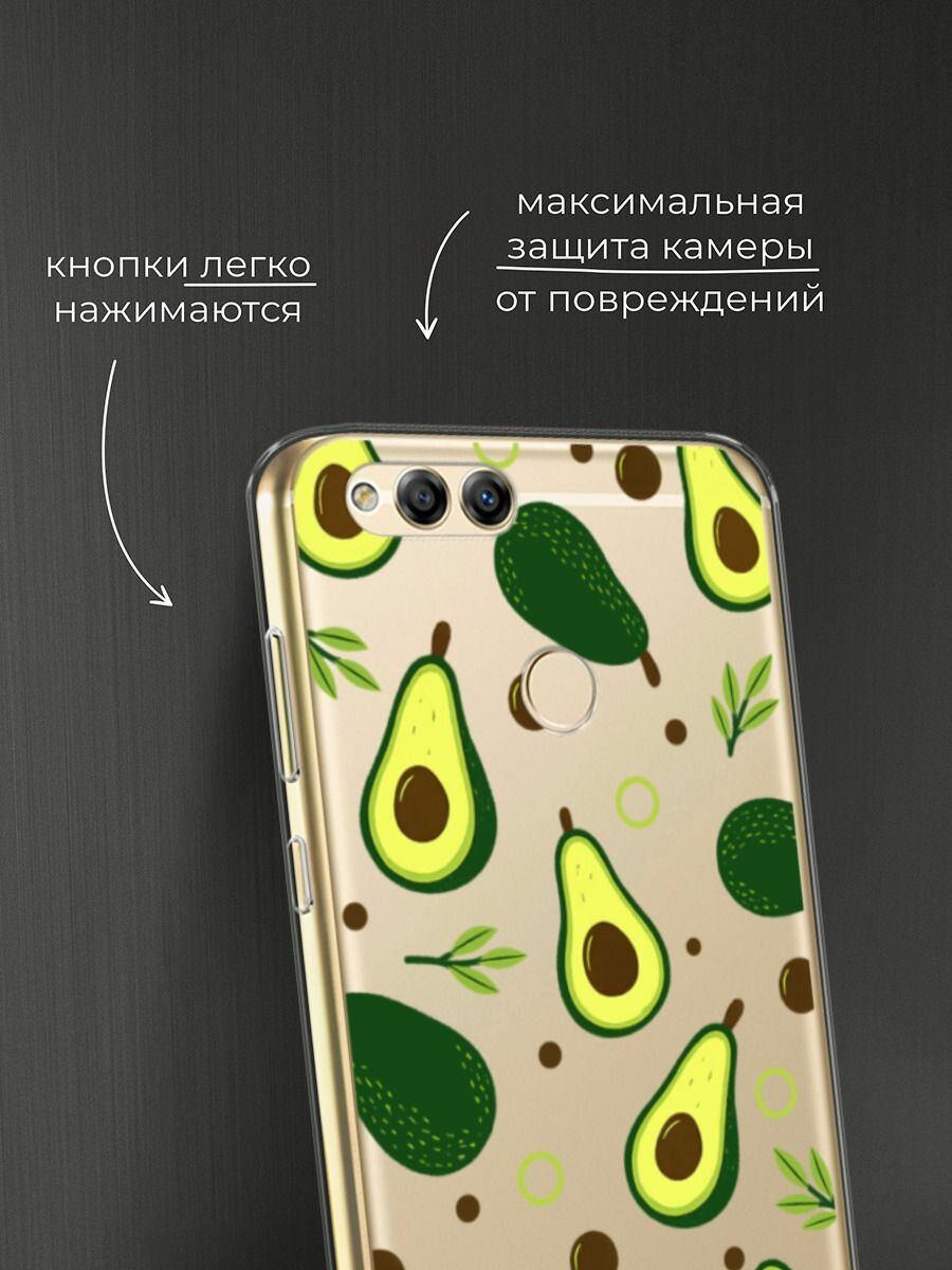 Чехол на Honor 7X / Хонор 7Х с принтом "Авокадо паттерн", прозрачный — фото 1