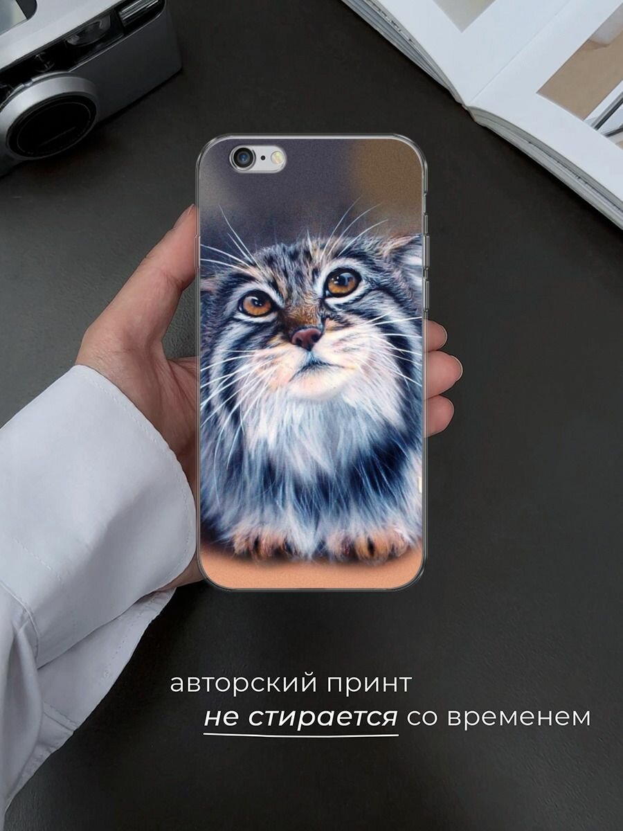 Силиконовый чехол на Apple iPhone 6 / Айфон 6 с принтом "Кот манул 2" — фото 1