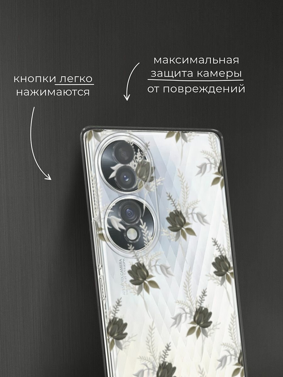 Чехол на Honor 70 / Хонор 70 с принтом "Паттерн цветы сепия" — фото 1
