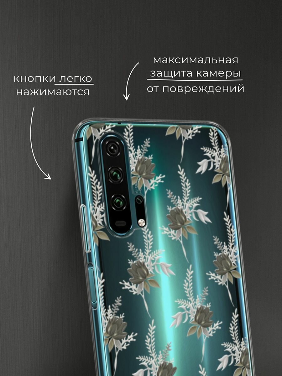 Чехол на Honor 20 Pro / Хонор 20 Про с принтом "Паттерн цветы сепия" — фото 1