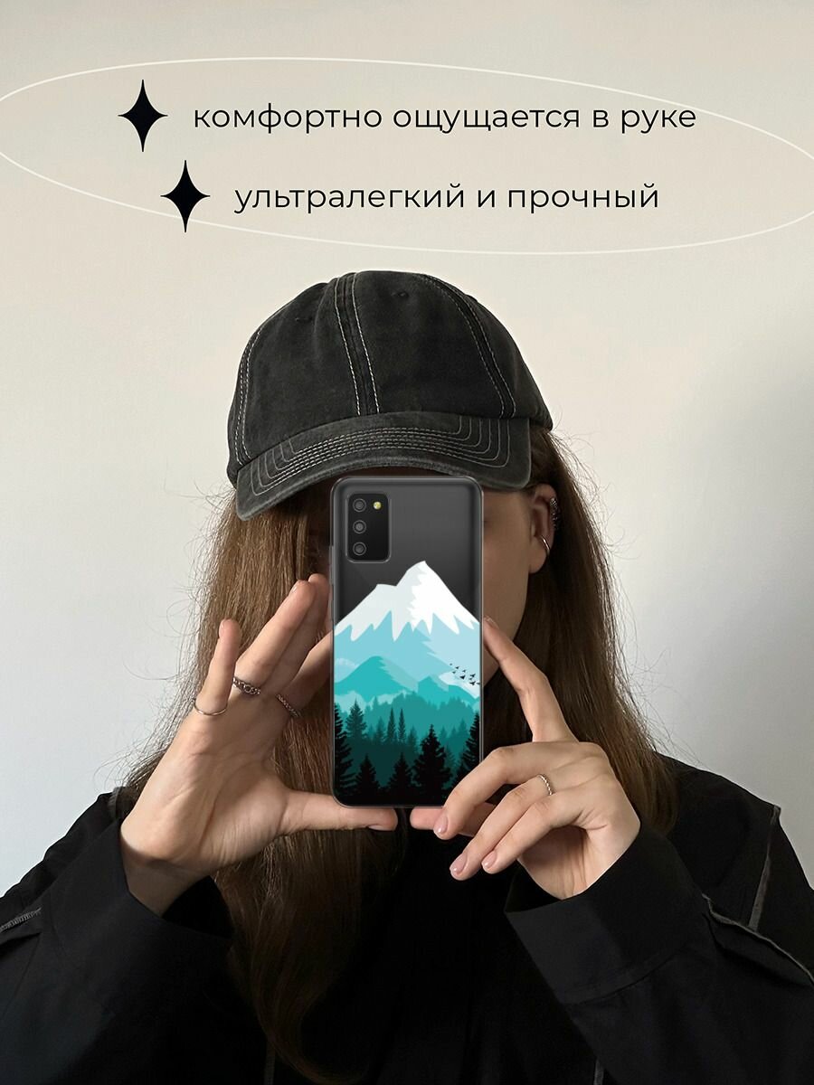 Чехол на Samsung Galaxy A02s / Самсунг Галакси A02s с принтом "Синяя снежная гора", прозрачный — фото 1