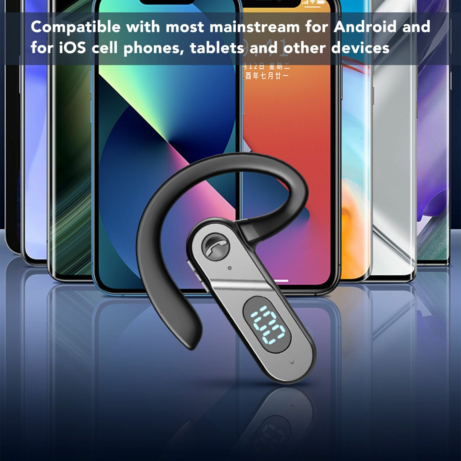 Bluetooth-гарнитура Hands Free с одним ухом, Bluetooth 5,2, беспроводные наушники с цифровым дисплеем для вождения, бега, офиса