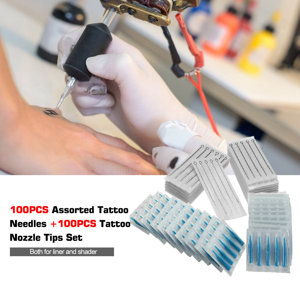 100 шт. одноразовых стерилизованных игл для татуировок RL RS + 100 шт. пластиковых насадок для татуировок RT FT FT, смешанные одноразовые насадки для татуировок, аксессуары для тату-машинок