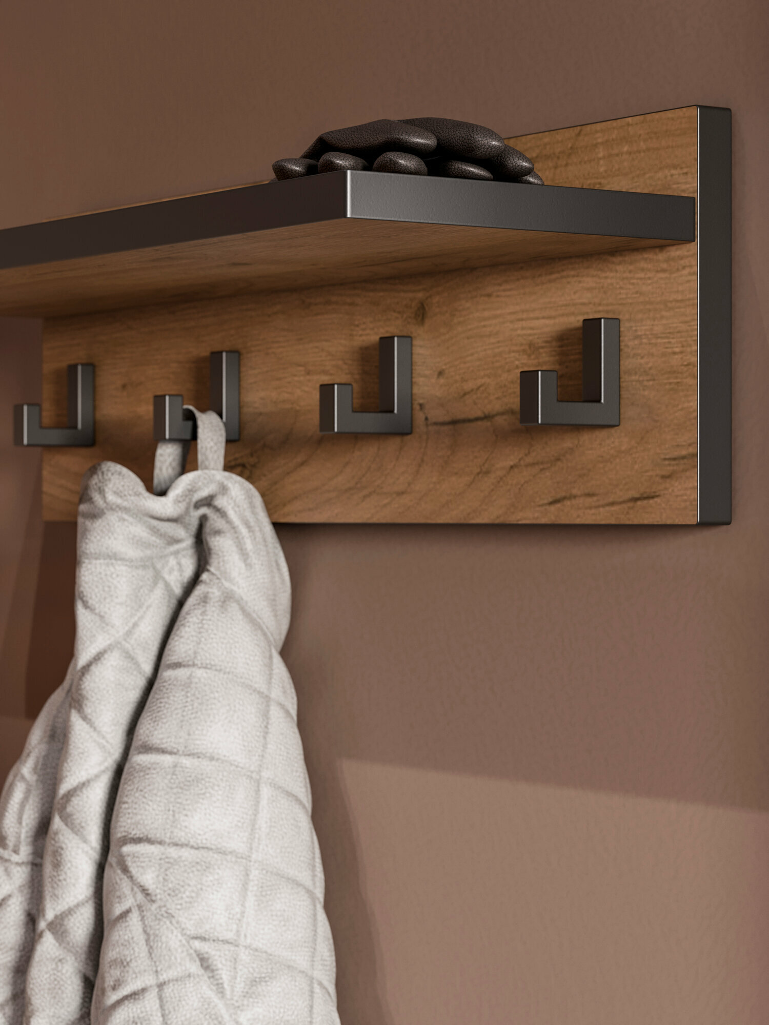 Настенная вешалка "Крафт", с полкой, ЛДСП, дуб крафт золотой. "Мебельно "