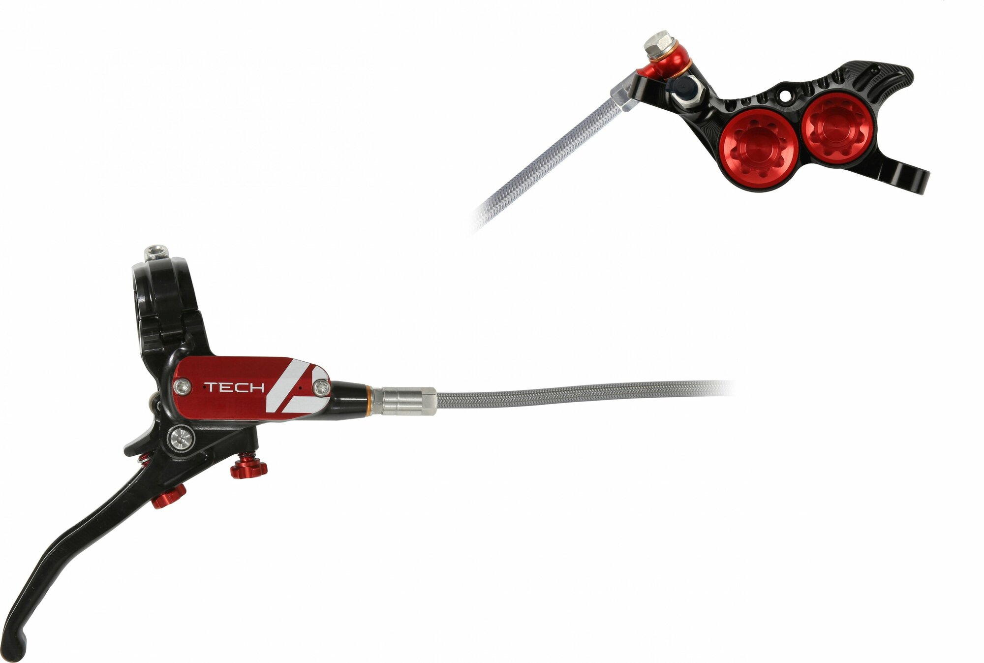 Комплект гидравлического дискового тормоза Hope Tech 4 E4 MTB(правая ручка), 200 см, красный