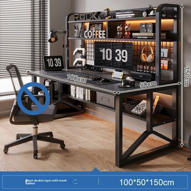 Двухъярусный домашний письменный стол со встроенными полками, также подходит в качестве игрового стола