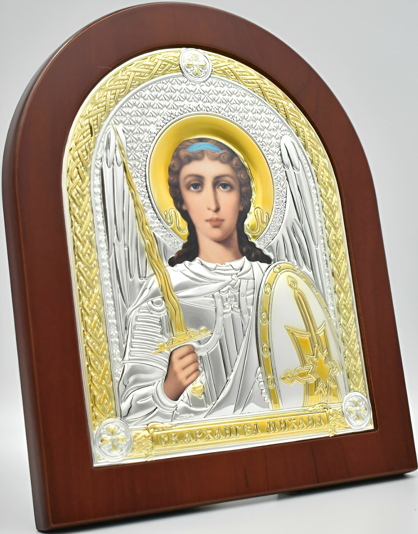 Икона "Архангел Михаил", Beltrami, посеребренная, дерево, металл, 16,5x20 см