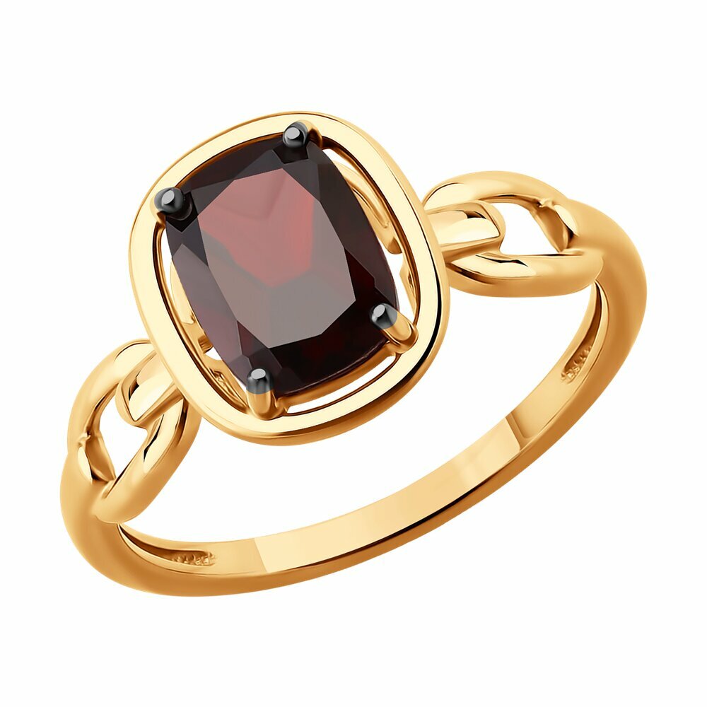 Кольцо, серебро, 925 проба, золочение, гранат