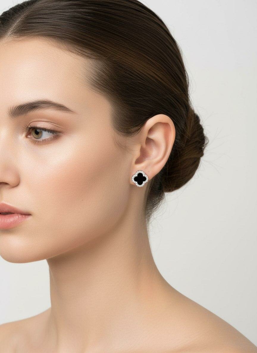 Моносерьга, серебро, 925 проба, родирование, фианит, оникс