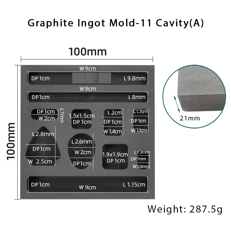 Набор графитовых форм для литья металла - модель A с 11 гнездами
