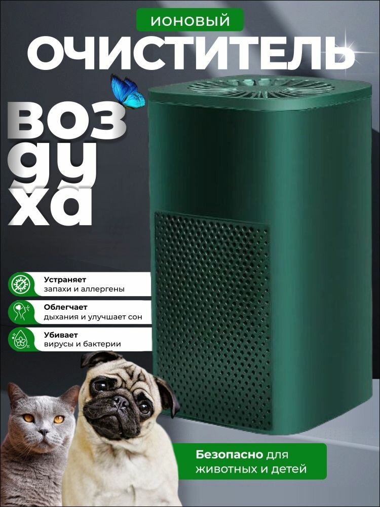 Очиститель воздуха, анионный, УФ-лампа, HEPA-фильтр, темно-зелёный
