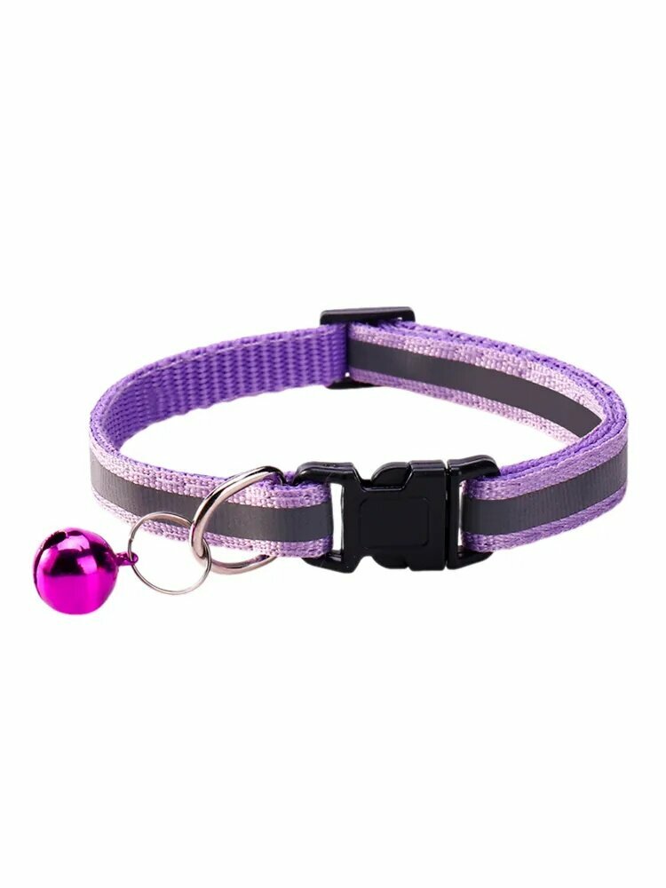 Ошейник для кошек и собак светоотражающий с колокольчиком фиолетовый