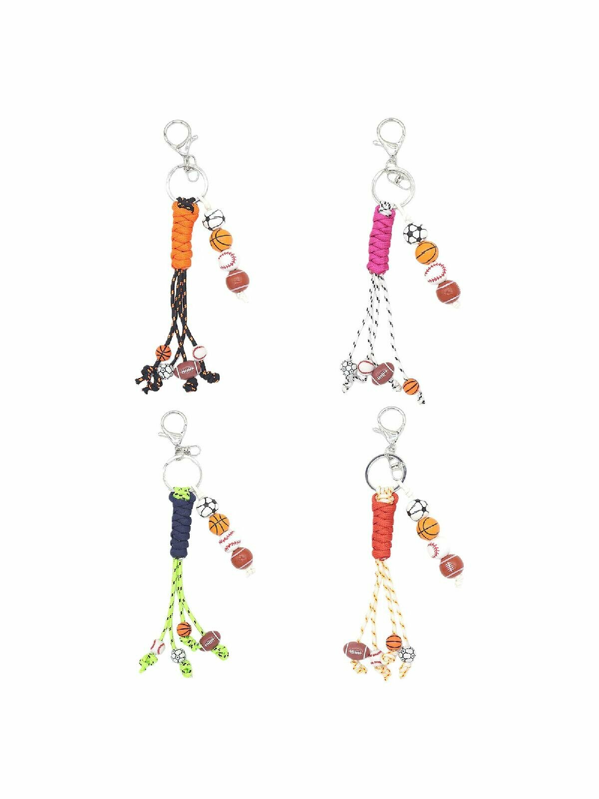 Набор из 4 брелоков для спортивных болельщиков с плетеной веревкой, аксессуар для брелка