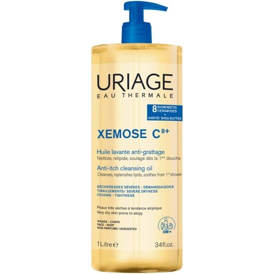 Масло для ванной и душа Uriage Xemose с церамидами C8+, очищающее успокаивающее 1 л
