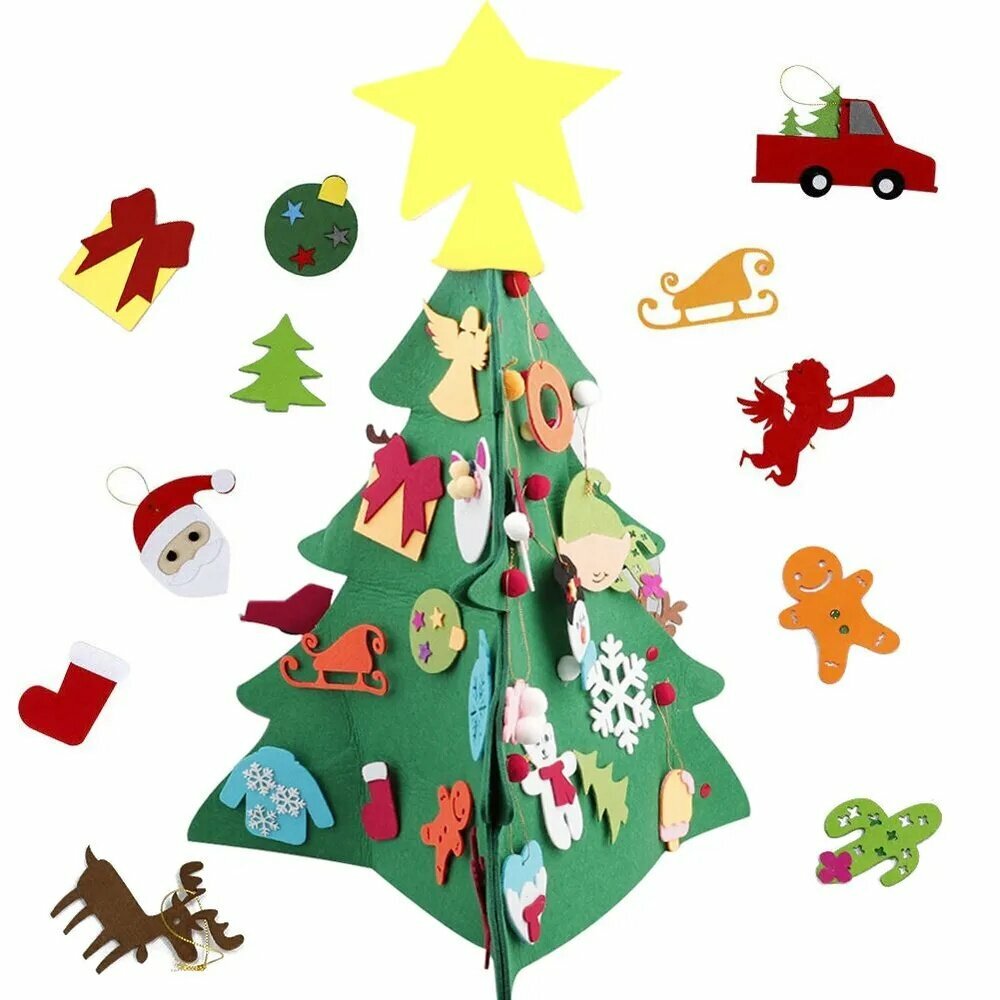 3D DIY елочка из фетра с 30 аксессуарами для творчества детей и украшения дома на Новый год