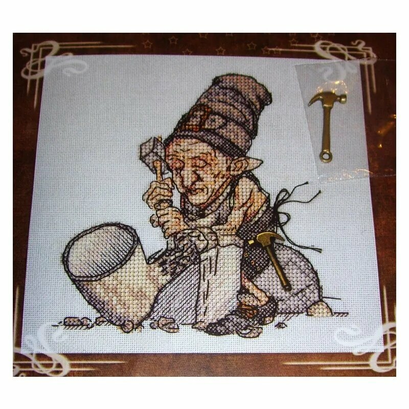 Набор для вышивания крестом, Старик с молотком, Nimue, Вышивка, Подсчитал холст, Крестный комплект стежка