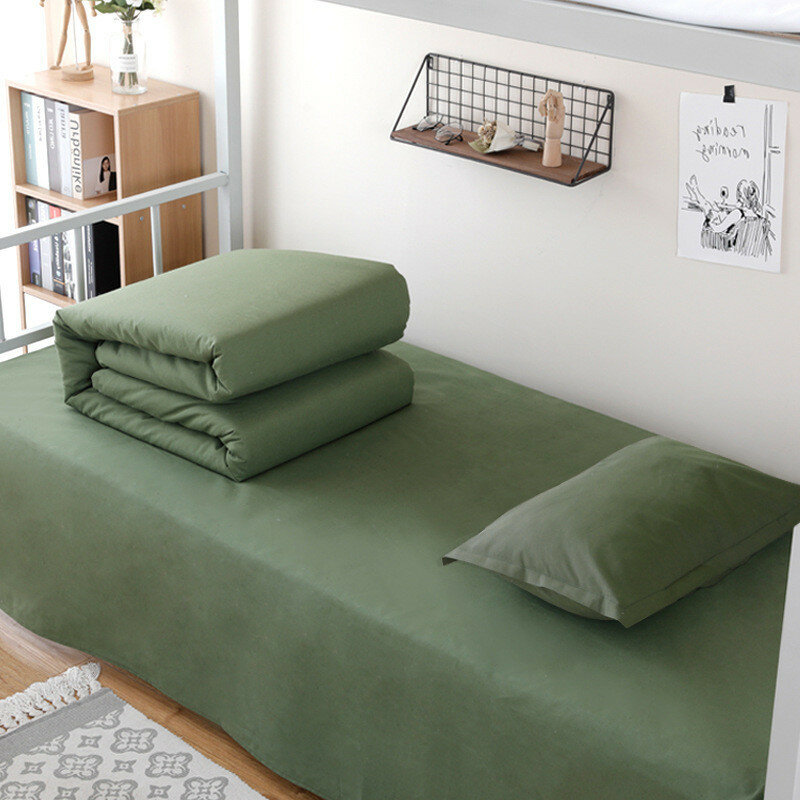 ✅ Оптовый комплект постельного белья из трех предметов для студенческих общежитий и отелей, синий в клетку, армейский