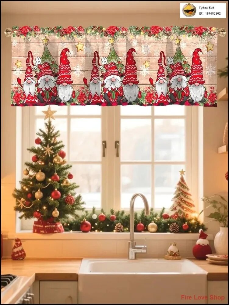 Украшение на окна Гном и Пуансеттия 1 шт.