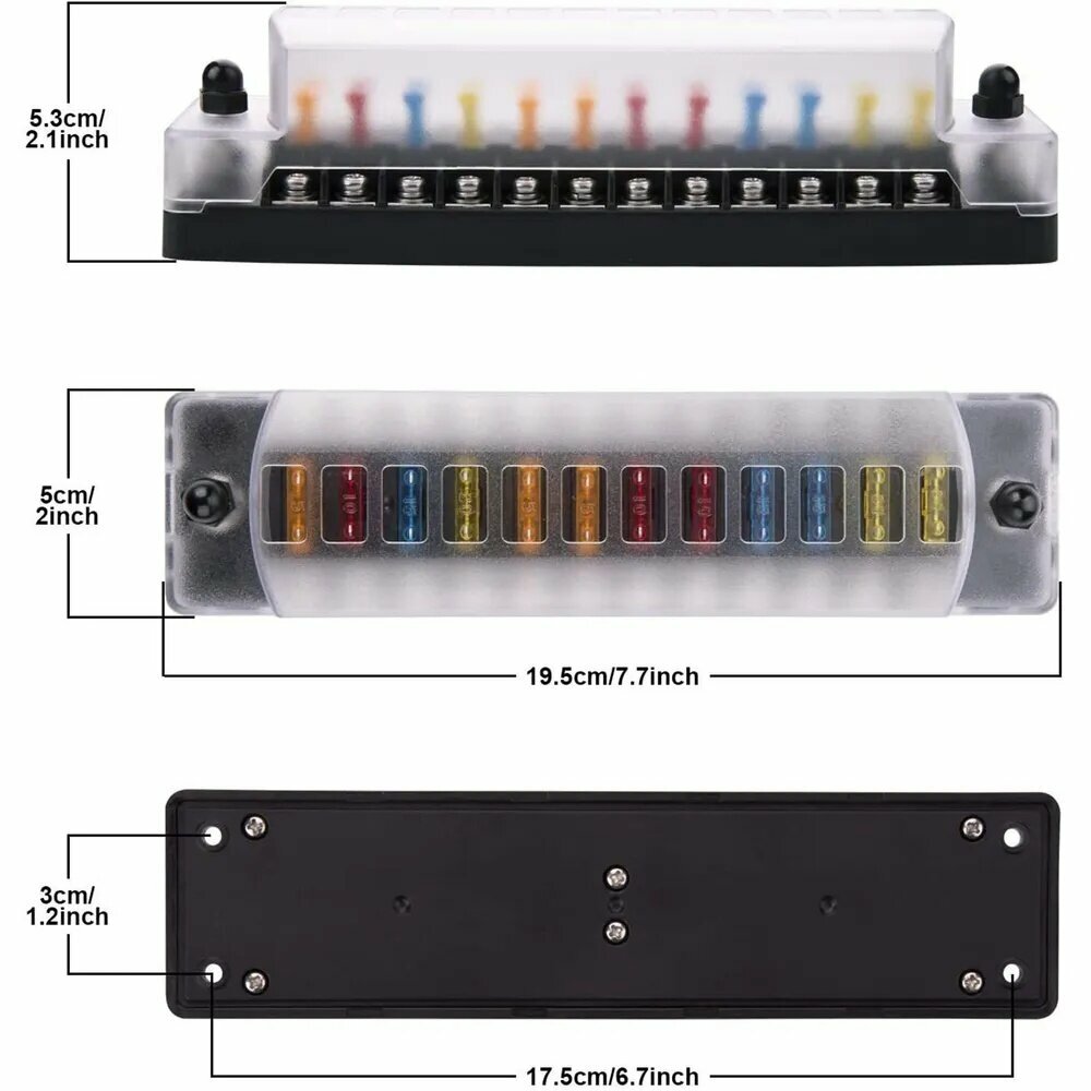 Универсальный модифицированный держатель предохранителей для автомобилей и автодомов, прямой ряд из 12-контактных положительных и отрицательных предохранителей