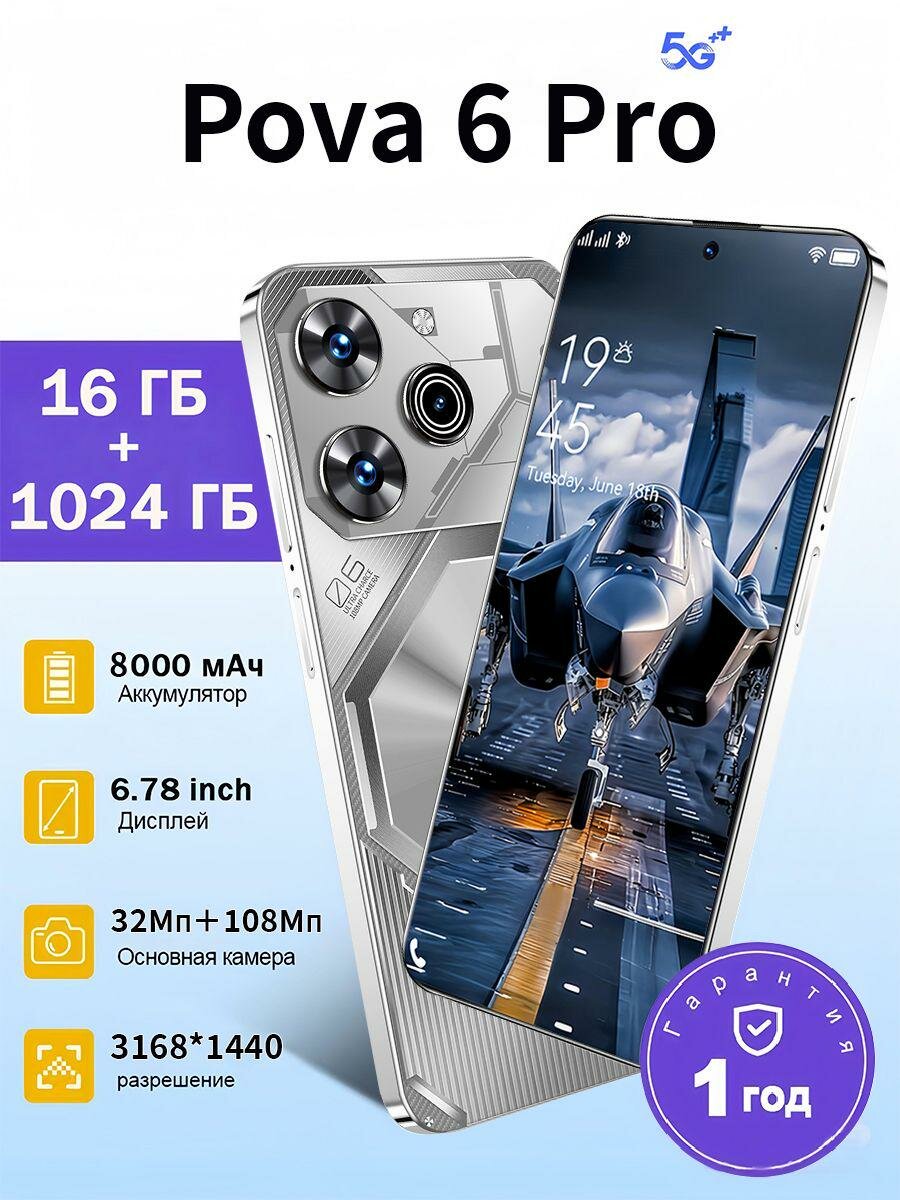 Смартфон "Pova6 Pro" 5G, игровой, аккумулятор 8000мАч, экран 6.78"