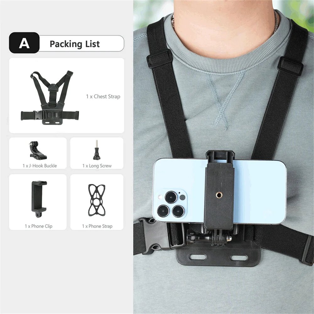 Поворотный на 360° держатель для телефона POV для iPhone Samsung, нагрудный ремень, ремень для тела, зажим для телефона, крепление для Insta360 Gopro 12 11 10 9 8 7 Chest Strap A