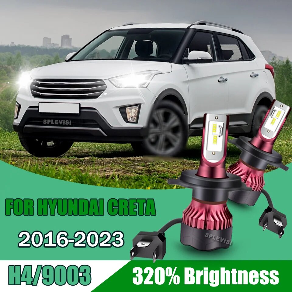 10000LM 100W 6000K Белые светодиодные лампы H4 HB2 Автомобильные лампы для HYUNDAI CRETA 2016 2017 2018 2019 2020 2021 2022 2023