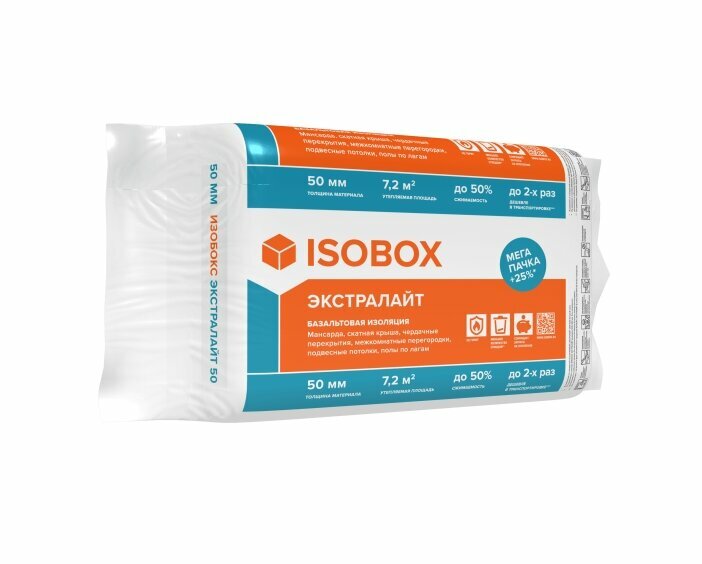 ISOBOX экстралайт 800х600х50 мм, 50% компрессия (9 уп. / 64,8 м2 / 135 шт.) утеплитель Изобокс для стен, пола, крыши
