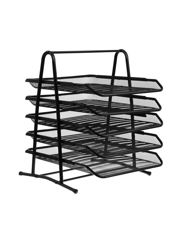 Лоток для бумаг, горизонтальный, металлическая сетка, 5 отделений, чёрный