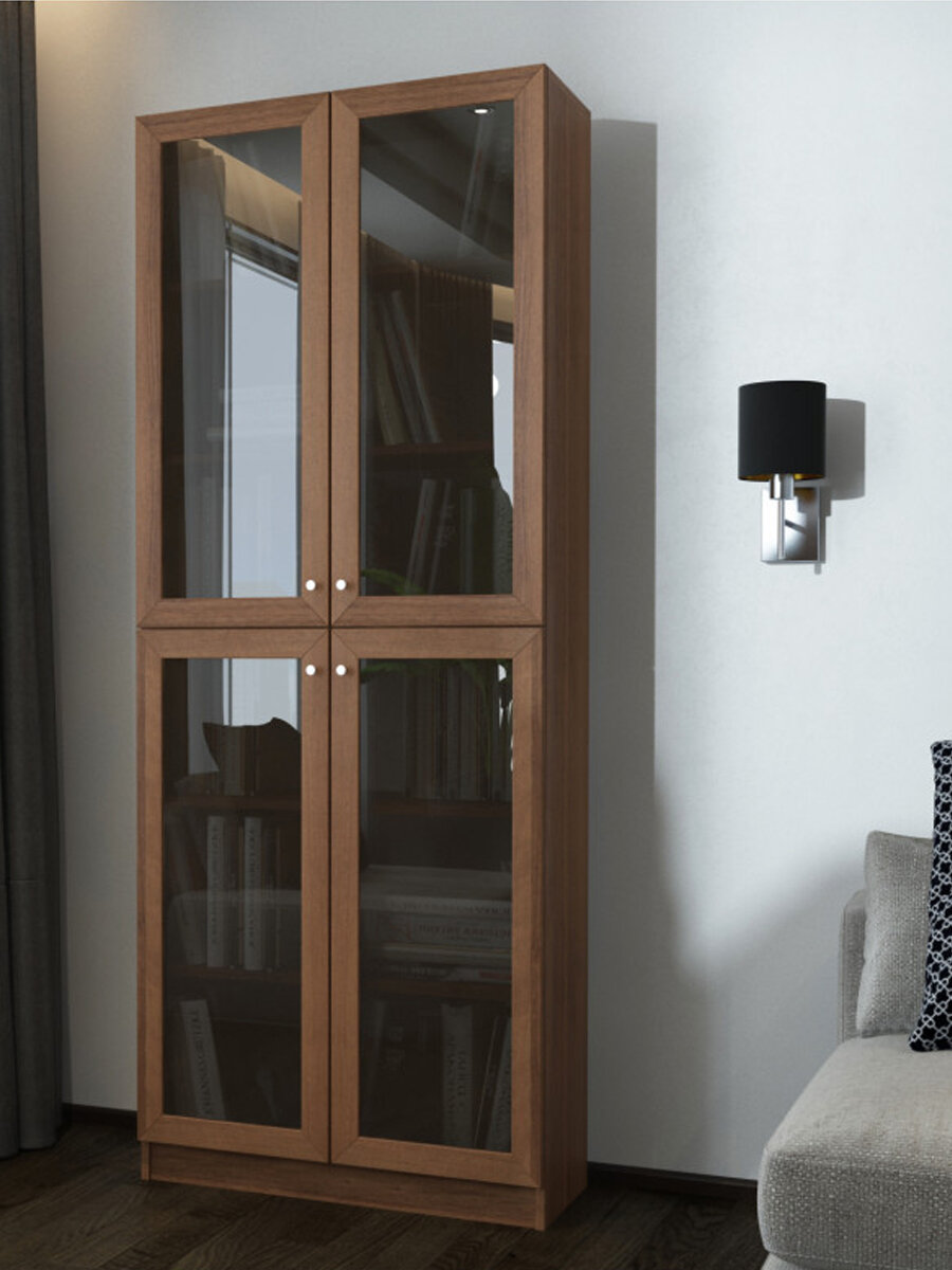 Книжный шкаф-витрина со стеклами, книжный стеллаж 800/300/2020