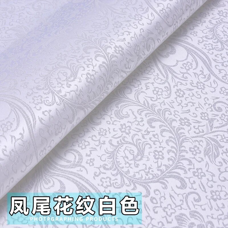 Парчовый атлас 100x90 см с шелковой вышивкой, китайский стиль Белый, 1 meter price-003