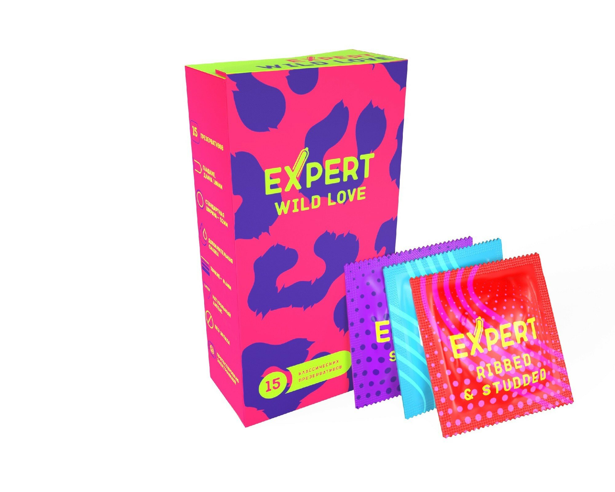 Стимулирующие презервативы Expert Wild Love, сочетание ребер и точек, драйв и защита, 15 шт.