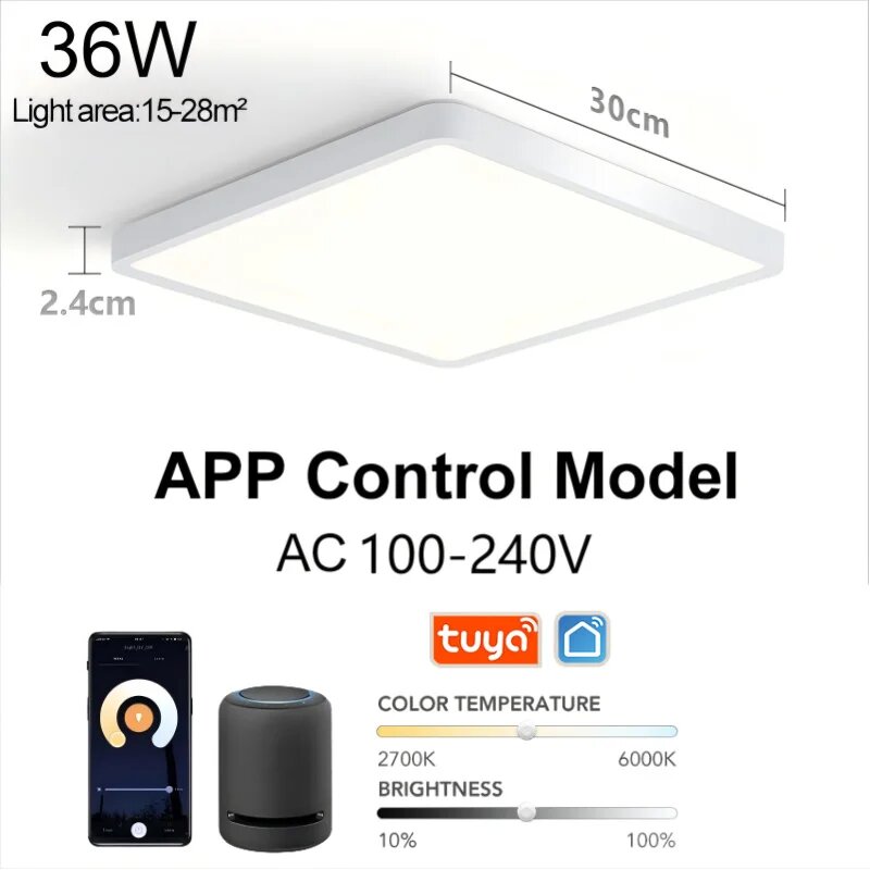 MARPOU Умный потолочный светильник APP-White 36W 30см