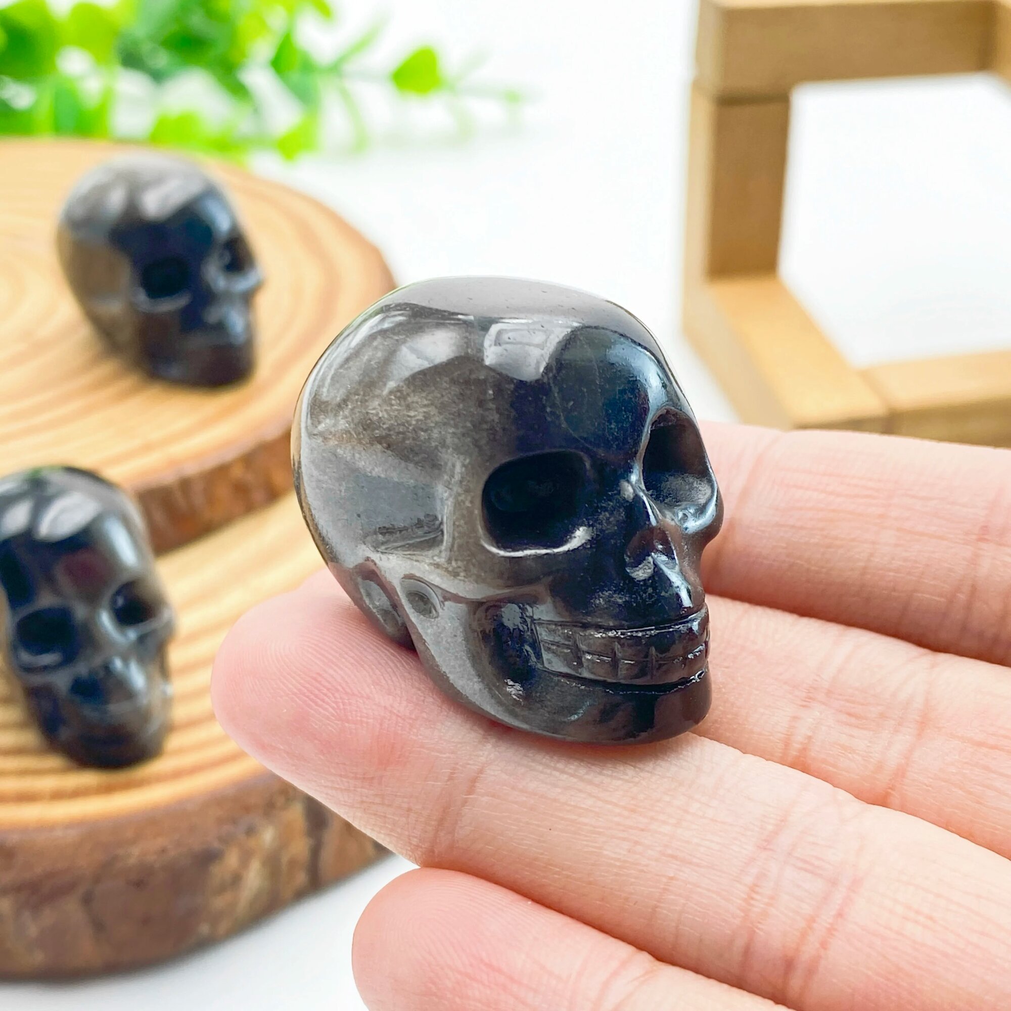 Серебряная Фигурка Черепа Из Обсидиана, 1 Шт, Идеально Подходит Для Подарков На Хэллоуин, Рождество, Пасху, Выпускной